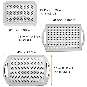 IEBIYO 3 Pcs Anti-Slip Food Serving Tray with Handles Dinner Breakfast Bed Drink Food Coffee Trays Plastic Rectangle Non-Skid Rubber Grip Multipurpose Serving Table Tray Cafeteria Trays for Eating