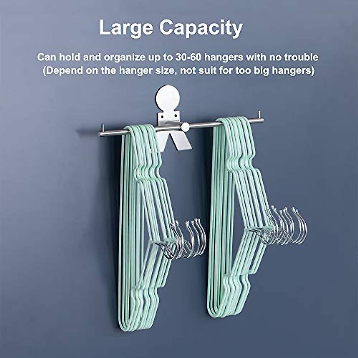 Clothes Hanger Organizer Stacker Storage Holder Rack for Closet and Laundry Room Tidier, Wall Mount, Adhesive or Drilling Installation, Stainless Steel