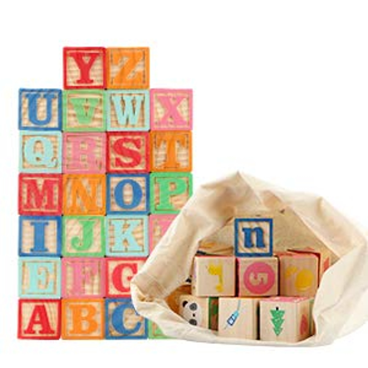 Garlictoys Wooden ABC Building Blocks for Toddlers 3+ |26 PCS Wood Baby Alphabet Number Blocks for Stacking Learning Preschool Educational Montessori Sensory Toys for Kids Boys Girls Gifts 1.65"