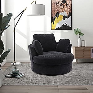 360° Swivel Accent Barrel Chair with 3 Pillows Furniture Set,Upholstered Oversized Leisure Round Loveseat Recliner Cozy Club Sofa Chaise Lounge Circle Armchair for Living Room/Hotel/Nursery/Office
