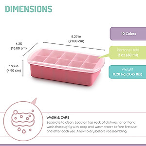 melii Silicone Baby Food Freezer Tray with Lid – Versatile 10-Cup 2oz Portion Tray for Freezing Breastmilk, Homemade Baby Food, Sauces, Smoothies, Snacks – Microwave, Freezer Safe - Pink
