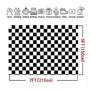 Black and WhiteRacing Checker Texture Grid Birthday Chess Board Theme Photography Backdrops 7X5ft Children Kids Birthday Party Supplies Newborn Baby Shower Banner Photo Background Booth Props Vinyl