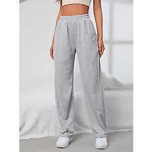 MakeMeChic Women's Casual Baggy Elastic High Waist Sweatpants Slant Pocket Workout Yoga Sport Pants Grey L