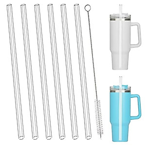 Replacement Straws for Stanley 20 30 40oz Tumbler 12 Inch Clear Reusable Straws with Long Cleaning Brush for 40 oz 30 oz Adventure Quencher Travel Tumbler Cup