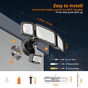 HGGH LED Motion Sensor Outdoor Lights Security Lights,38W 4200LM Flood Lights Outdoor Motion Sensor Lights,6000K,IP65 Waterproof,3 Head Motion Detection Outdoor Lights for Yard Garage Porch