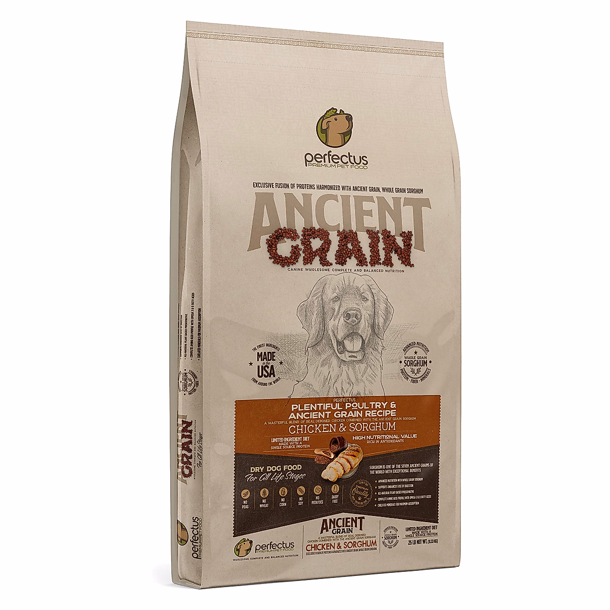 Perfectus Pet Food Perfectus Plentiful Poultry and Ancient Grain Recipe - Natural,Non GMO,High Protein Premium Dry Dog Food 25 lbs Bag