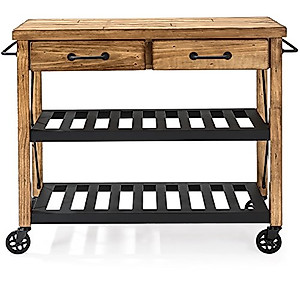 Crosley Furniture Roots Rack Industrial Rolling Kitchen Cart, Natural