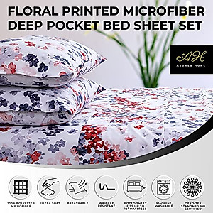 AZORES HOME Juliette Printed Deep Pocket Sheet Set with Oversized Flat - Queen, Red