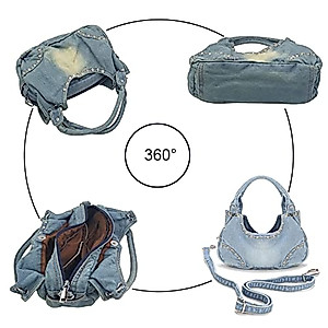 Arnosoar Denim Shoulder Bag Women Hobo Handbag Casual Fashion Tote Top-Handle Satchel Washed Blue