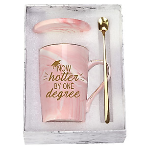 WENSSY Graduation Gifts for Her Now Hotter by One Degree Mug Gifts for College High School Graduates Men's Female College High School Graduation Gifts for Friends 14 Ounce Pink with Box Spoon Coaster