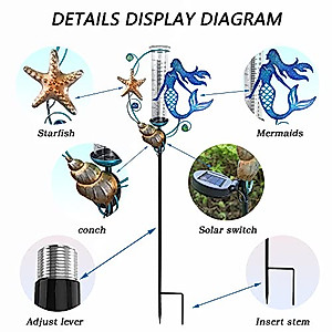 JOYbee Mermaid Solar Powered Rain Gauge Garden Stake,Metal Mermaid Stake with Replacement 7" Capacity Glass Tube, LED Lights Glass Tube (Solar Rain Gauge),Decoration for Yard Lawn Outside
