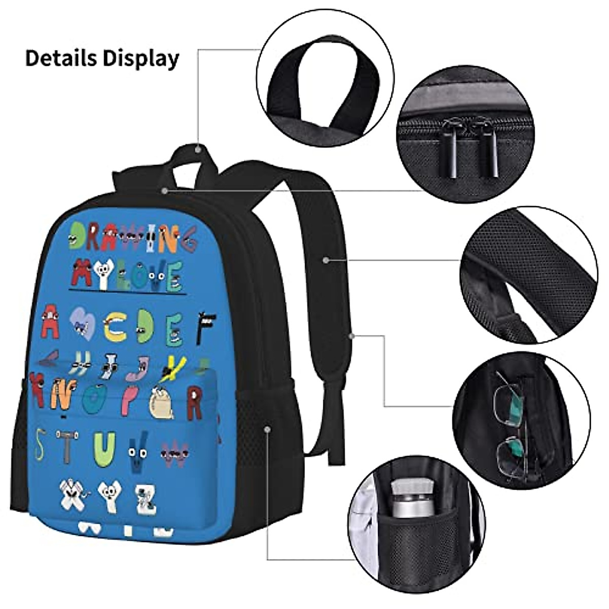 ILVTYAN Alphabet Lore 3 Piece Backpack Set, Cartoon Alphabet Backpack Pencil Case Lunch Bag Casual Backpack Combo Unisex