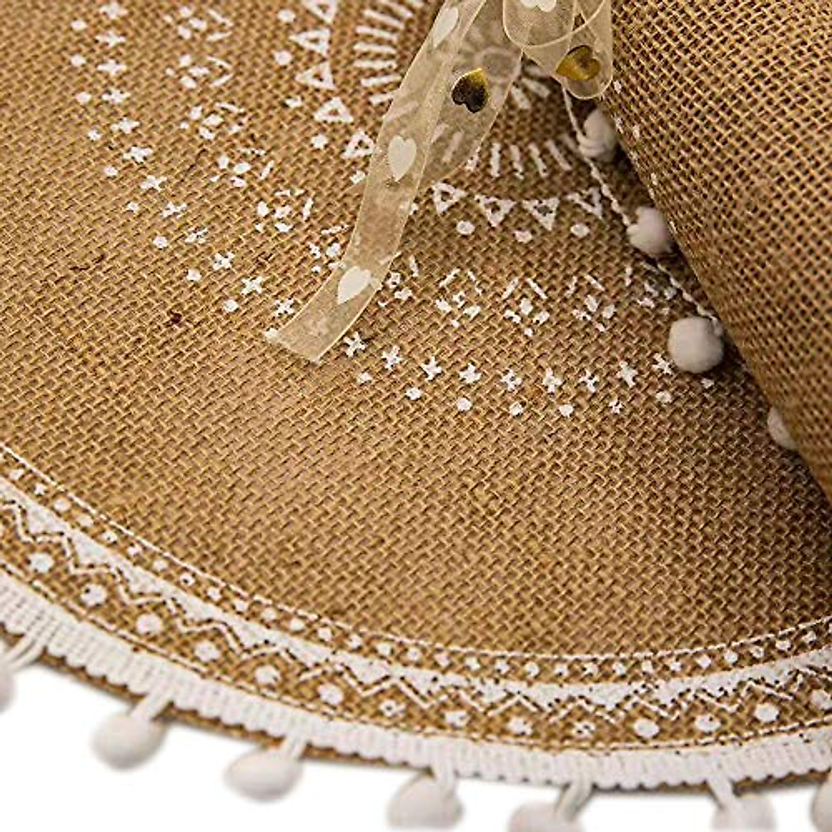 CAPASIN Round Placemats Set of 4, Dining Winter Modern Dinner Braided Beige Boho Round Table and Fall Circle Placemats Boho Runner Kitchen Table Plate Mats Set of 4 (White Ball)