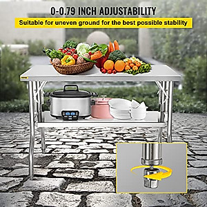 VEVOR Commercial Worktable Workstation 48 x 24 Inch Folding Commercial Prep Table, Heavy-duty Stainless Steel Folding Table with 772 lbs Load, Kitchen Work Table, Silver Stainless Steel Kitchen Island
