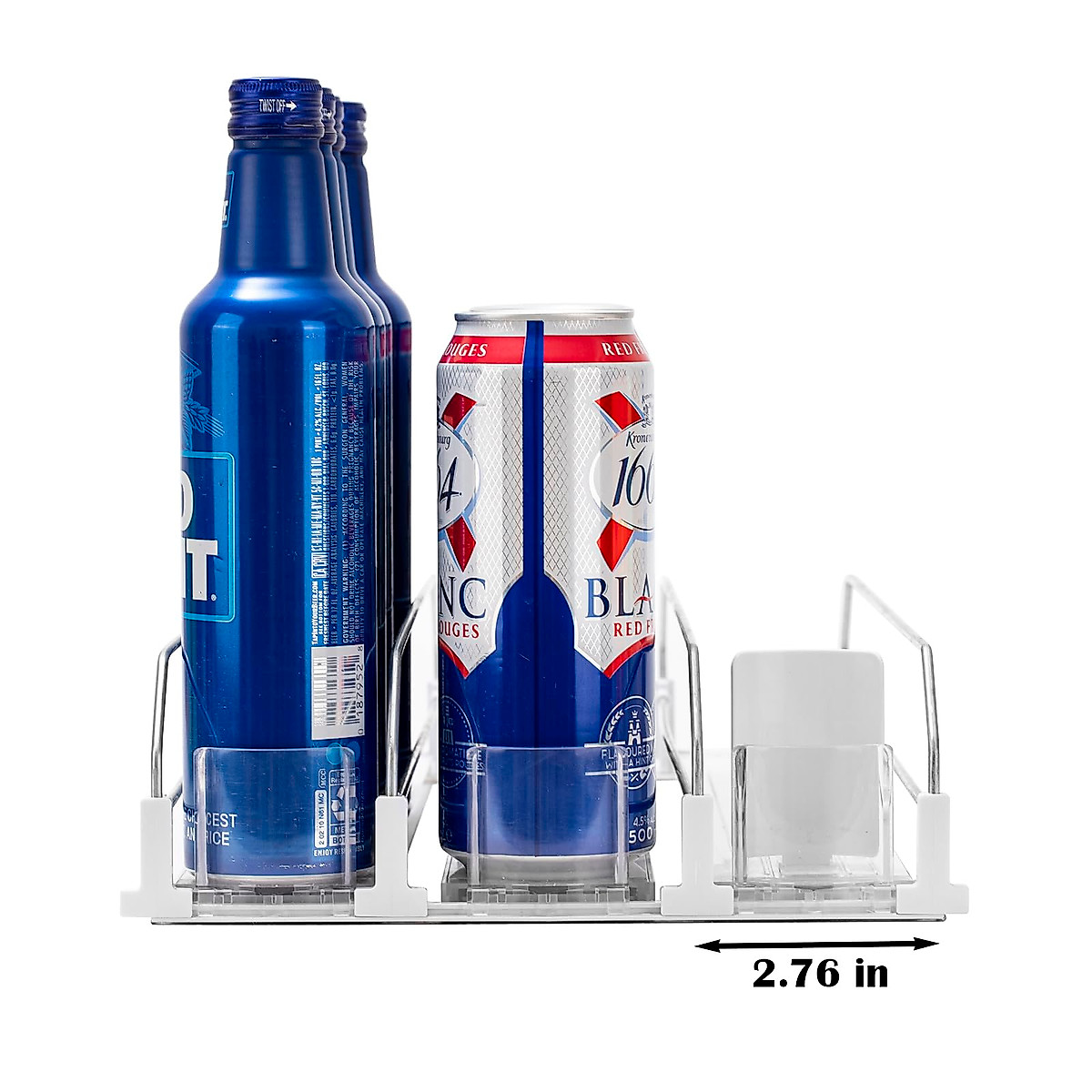 Rula Drink Organizer for Fridge, Width Adjustable Water Bottle Pusher Glide, Self-Pushing Soda Can Dispenser for Refrigerator - Holds up to 15 Cans (15"D, 3 Rows)