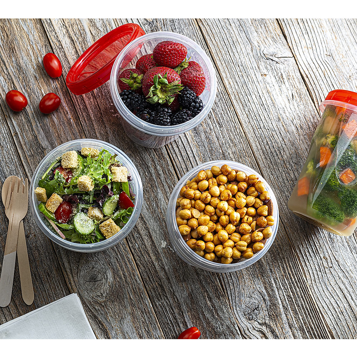 Elegant Disposables (32 Ounce 10 Pack) Twist cap Containers Clear Bottom With Red Top Screw on Lids Twist Top Food Storage Freezer Containers