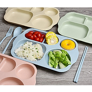 Nicunom 8 Pack Unbreakable Divided Plates, 5-Compartment Wheat Straw Tray Divided Food Plates Lunch Trays Section Plates for kids Adults, Microwave Dishwasher Safe, BPA Free, 11 Inch