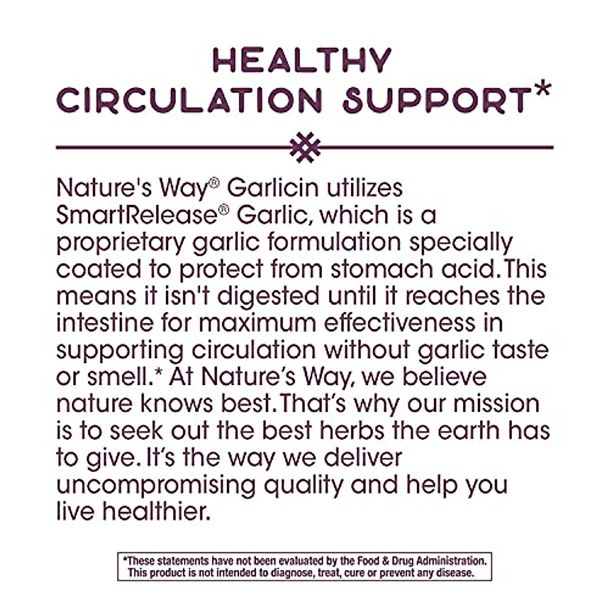 Nature's Way Garlicin Cardio SmartRelease Garlic, Healthy Circulation Support*, 180 Vegan Tablets