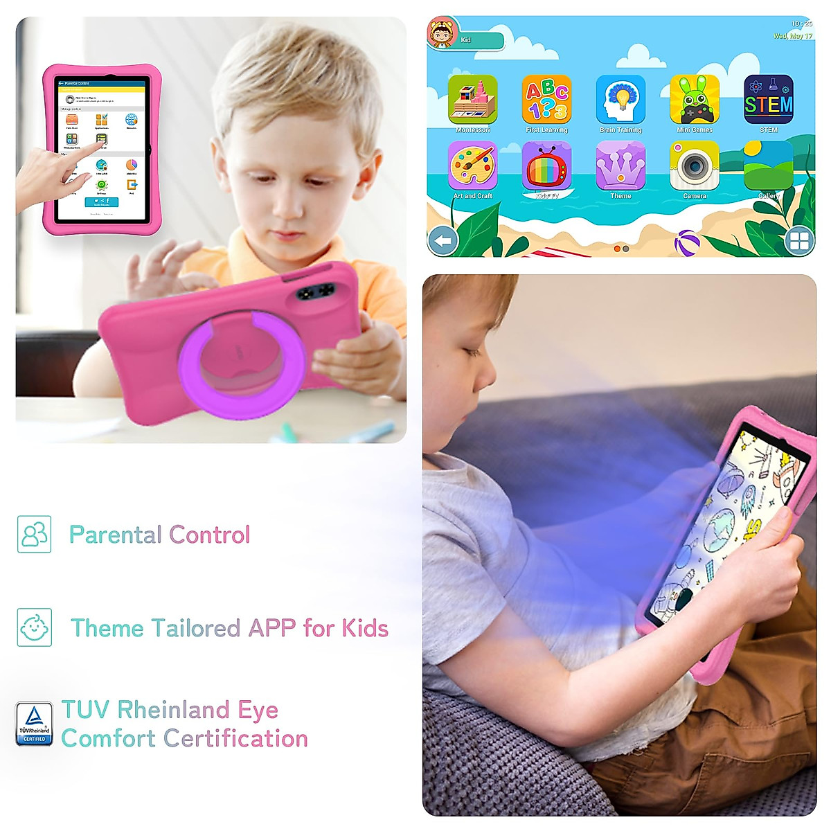 UMIDIGI Kids Tablet, Android 13 Tablet for Kids, 10.1 inch G2 Tab Kids, 8(4+4) GB RAM 64GB ROM Up to 1TB, Children's Tablet with Parental Control, BT 5.0, WiFi 6, Learning Tablet for Kids (Pink)