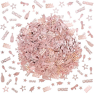 Konsait 2024 Rose Gold Graduation Confetti, 2 Oz/ 1700+ Pieces Graduation Table Decorations Congrats Stars 2024 Cap Goblet Diploma Confetti for Birthday Graduation Decorations Party Decor Supplies