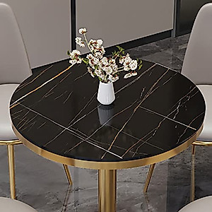 LITFAD Traditional Luxury Round Dining Table Sintered Stone Dining Table Modern Coffee Table Kitchen Table with Pedestal Base - Black 23.6" L x 23.6" W x 29.5" H