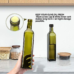 AOZITA 17oz Glass Olive Oil Bottle Dispenser - 500ml Green Oil and Vinegar Cruet with Pourers and Funnel - Olive Oil Carafe Decanter for Kitchen