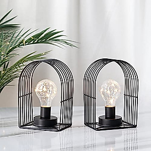 NEWIMAGE Set of 2 Battery Operated Lamp 7''H Unique Cordless Wall Sconce Metal Wall Mount Lamp with 6-Hour Timer and Warm White Fairy Lights Bulb for Home Living Room Bedroom Kitchen Hallway Stairway