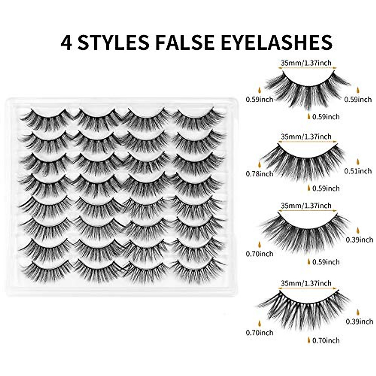 DYSILK False Eyelashes Lashes Mink - Mink Lashes Fluffy 16 Pairs 6D 4 Styles Mixed Lashes Faux Eyelashes Wispy Fluffy Natural Look Fake Eyelashes Mink Lashes Soft Reusable Eye Lashes | 15mm 18mm