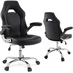 Office Chair, Ergonomic High Back Computer Chair Height Adjustable Desk Chair Faux PU Leather Chair with Armrest Padded and Lumbar Support, Black