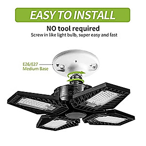 Pinegreen Lighting Led Garage Light 2 Pack, 100w 12000lm Garage Ceiling Lights, 6500k E26/E27 Led Shop Light with 4 Adjustable Panels for Garage Workshop Warehouse Basement High Bay Light