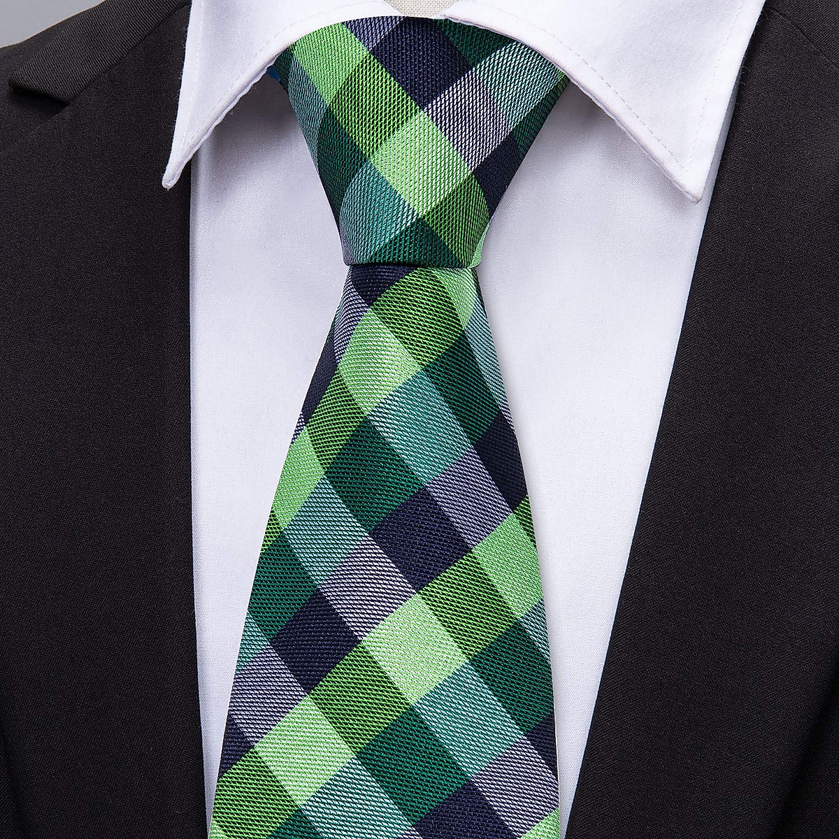 Barry.Wang 8PCS Men Necktie Set Solid Green Silk Tie Formal Business Wedding Party Shamrock Day Christmas Xmas