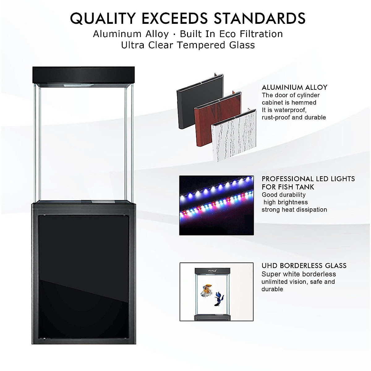 JAJALE 40 Gallon Aquarium Fish Tank LED Light Pump Freshwater Filter Upright Fishtank Stand Bundle Straight Corners Ultra Clear Tempered Glass with Complete Aquarium Setup (All Black)