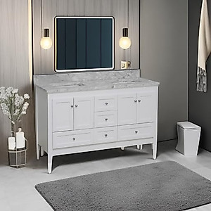 Kitchen Bath Collection Abbey 60-inch Double Bathroom Vanity (White/Carrara Marble): Includes White Cabinet with Authentic Italian Carrara Marble Countertop and White Ceramic Sinks