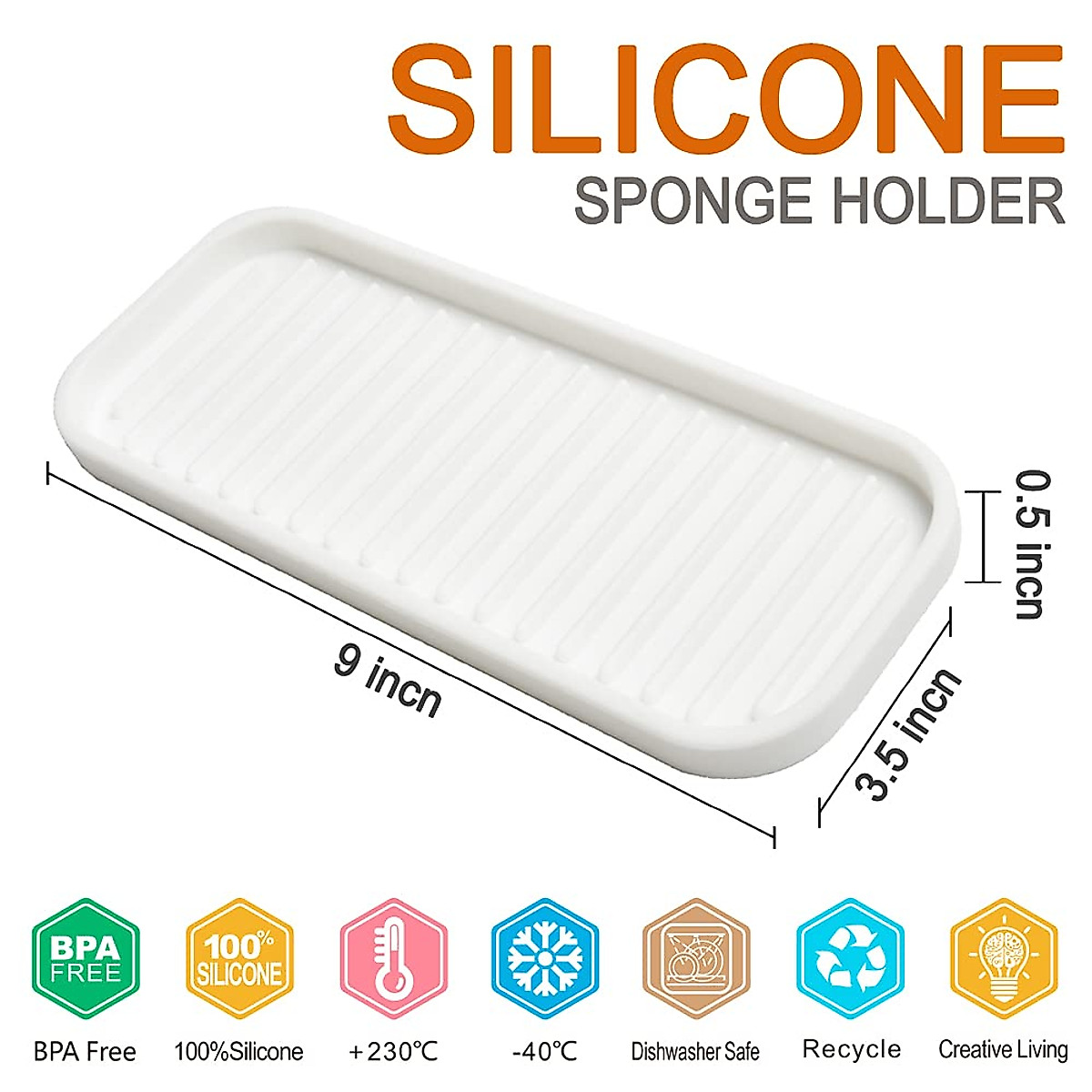 Silicone Sponge Holder Kitchen Sink Organizer Tray Dish Caddy Soap Dispenser, Scrubber Spoon Holder,Dishwashing Accessories 2 Pack (White)