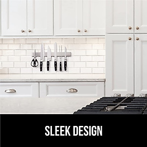 The Original Gorilla Grip Stainless Steel Magnetic Knife Holder, 16 inch, Heavy Duty Magnet Strip for Knives, Wall or Refrigerator Mounted Bar, Easy Install Rack, Securely Store and Organize Kitchen