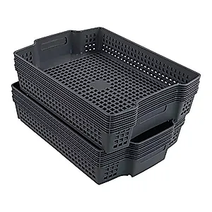 Zerdyne Gray Plastic Stackable Paper Storage Basket Tray, 6 Packs