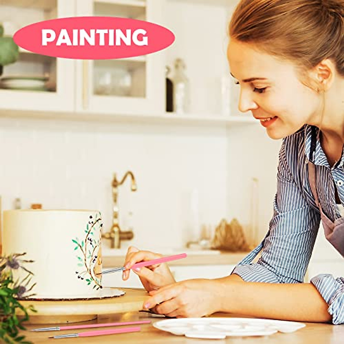 30 Pcs Cake Decorating Brushes Cake Painting Brushes Food Paint Brush Multiple Function Fondant Brush Cookie Brushes DIY Tools Set Cake Decorating Painting Tool Icing Pastry Brushes for Baking (Pink)