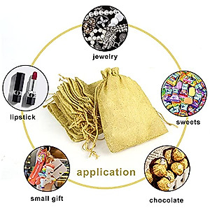 KIMOBER 16pcs Gold Gift Bags with Double Drawstrings,Glittery Jewelry Pouches Drawstring Bags for Christmas Wedding Party