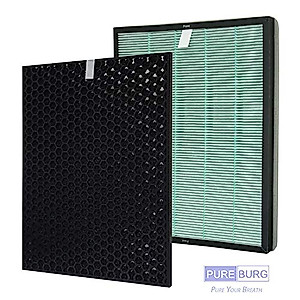 PUREBURG Replacement Filter Set Compatible with RabbitAir BioGS 2.0 Ultra Quiet Model SPA-550A & SPA-625A Air Purifiers,2-Pack H13 True HEPA + Activated Carbon Filter