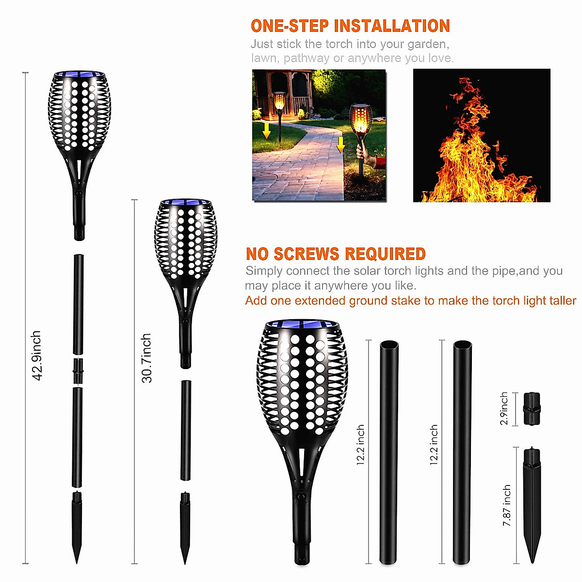 Topmante Upgraded Solar Torch Lights,96 LED Waterproof Flickering Dancing Flames Torches Light Outdoor Solar Landscape Decoration Lighting Auto On/Off Pathway Lights for Garden Patio Yard(4 Pack)