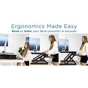 Mount-It! Height Adjustable Standing Desk Converter | 35” Wide Desktop | Sit-Stand Desk with Gas Spring Handle | Stand Up Computer Workstation Fits Dual Monitors | Black (MI-7955)