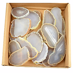30 Pieces Agate Slices Stone Slab 2"-3" in Length for Wedding Name Cards Namecards Place Cards - White/Grey