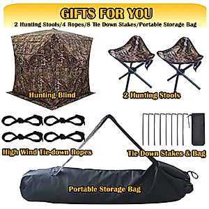 CROSS MARS Portable 2-3 Person 270 Degree See Through Hunting Blind Ground Camouflage Pop Up Turkey Deer Blinds Tent with 2 Stools