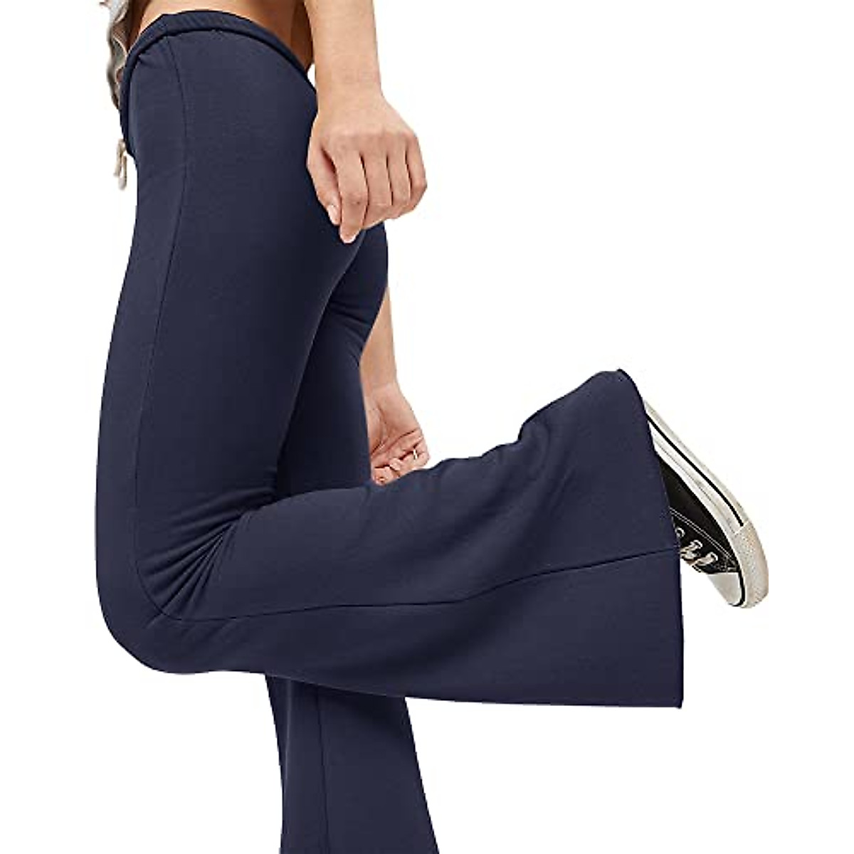 Aurgelmir Womens Fleece Lined Flare Yoga Pants Winter Warm Workout Cotton Thermal Bootcut Leggings Navy Blue