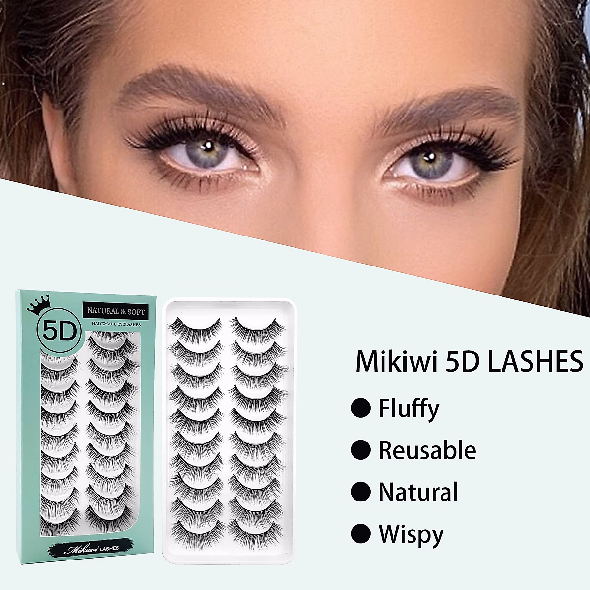 Mikiwi Lashes False Eyelashes 10-12mm Natural Fake Lash Fluffy Light Volume Faux Mink Lashes 10 Pairs Pack Eye lashes