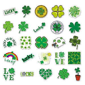 FAMYGFT St Patricks Day Stickers for Kids & Adults 50PCS Shamrock Stickers Waterproof 4 Leaf Clover Sticker Green Irish Self-Adhesive Gift Labels Water Bottle Sticker Decals Classroom Party Decoration
