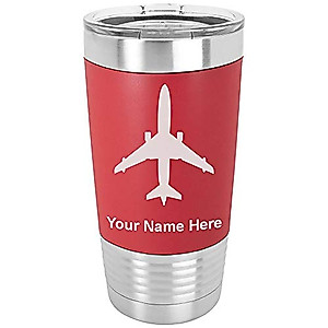 LaserGram 20oz Vacuum Insulated Tumbler Mug, Jet Airplane, Personalized Engraving Included (Silicone Grip, Red)