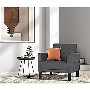 TYBOATLE Mid-Century Modern Upholstered Fabric Living Room Accent Arm Chairs Set of 2, Tufted Bedroom Office Armchair Single Sofa, Reading Lounging Side Lounge Chair Living Room Furniture (Grey)