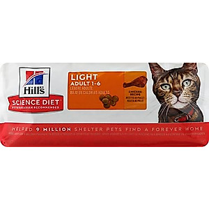 Hill's Science Diet Light, Adult 1-6, Weight Management Support, Dry Cat Food, Chicken Recipe, 16 lb Bag