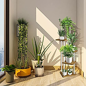 YOCOMEY 5 Tier Wood Tall Plant Stand Metal Rack Indoor, Multiple Flower Pot Holder Shelves Corner Rack, Planter Shelf Display Rack Storage Organizer for Patio Living Room Balcony Garden(White)